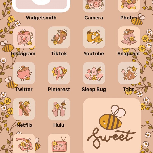 Honey Bees Aesthetic App Icons, Ios 14 Icons, iPhone Icons, Cottagecore ...