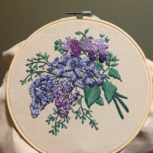 Lilac Embroidery Pattern Video Tutorial, Flower Embroidery Pdf Pattern ...