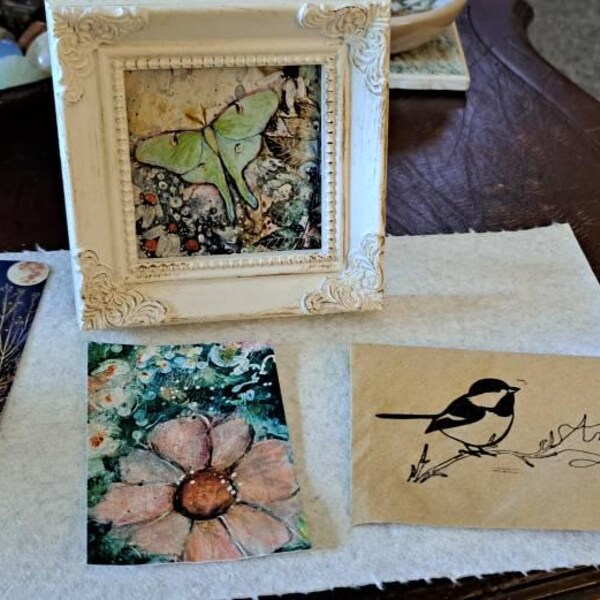 Original Collage Art by Manda Marble, Moth Artwork, Luna Moth Moon ...