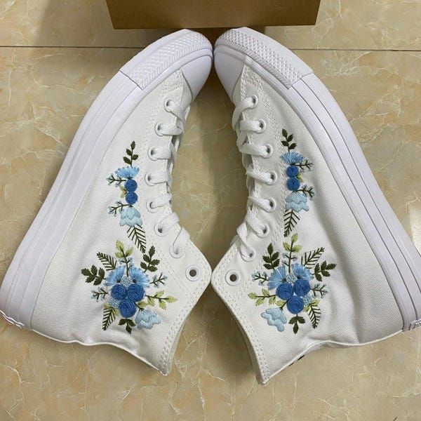 Custom Converse Embroidery, Pink Flower Embroidered Converse Custom ...