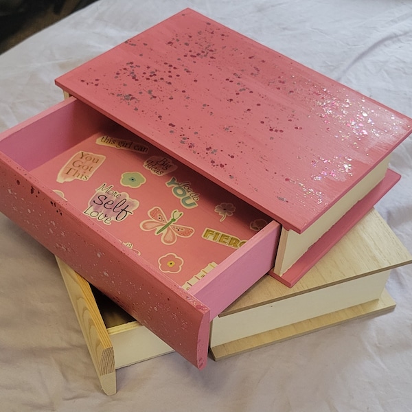 Unfinished Wooden Box Book Shaped With 6 Compartments, Unfinished Wood ...