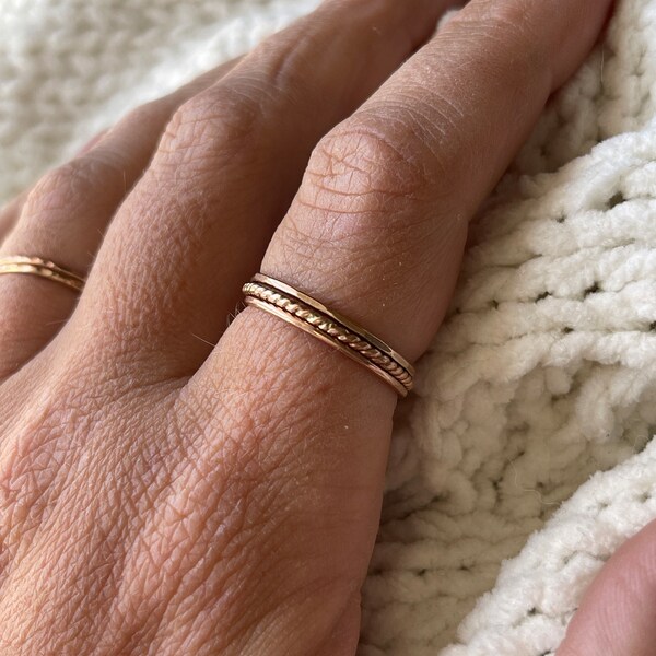 Silver Stacking Ring Set,textured Ring Set,textured Rings,faceted Ring ...