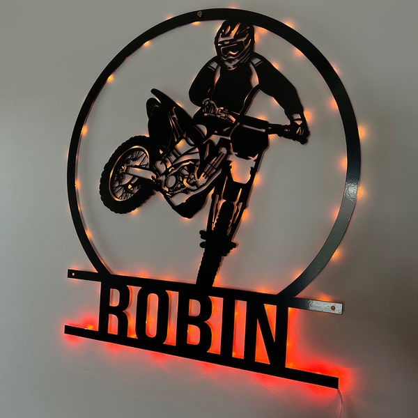 Custom Motocross Metal Sign LED Lights, Motocross Dirt Bike Wall Art ...