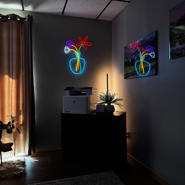 Flower Vase Led Sign, Flower Vase Neon Sign, Flower Neon Light, Floral ...