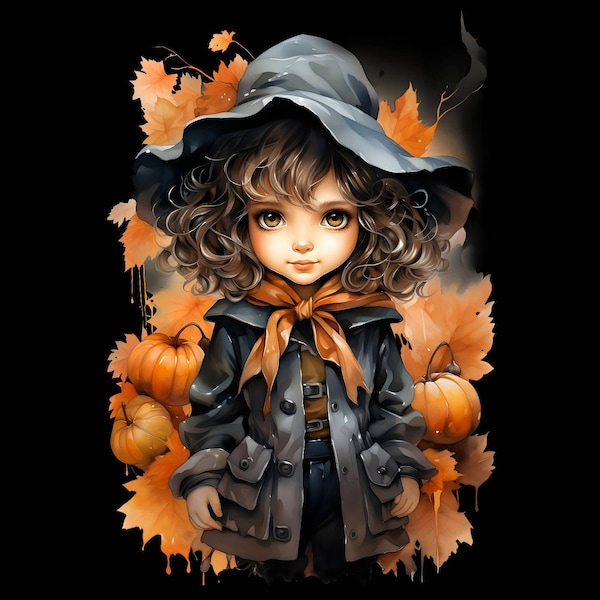 Halloween Cute Girls, Watercolor Clipart, Printable 15 PNG Image, Junk ...