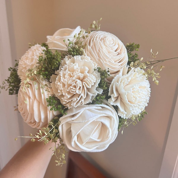 Micro Wedding Bouquet, Ready to Ship Mini Bridal Bouquet, Wood Flowers ...