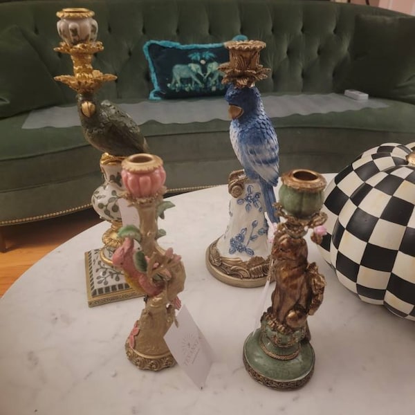 Chic Green Gold Parrot Candle Holder, Bird Candlestick, Hollywood Regency, Glam Decor, Luxury ...