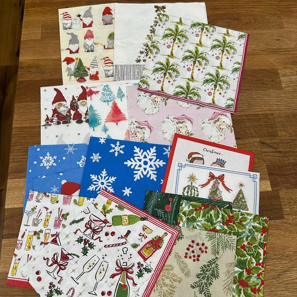Christmas Decoupage Napkin Bundle, 19 Holiday Inspired Paper Napkins ...
