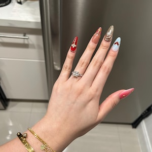 3D Freestyle Almond Goth Press on Nails, Handpainted Luxury Acrylic ...