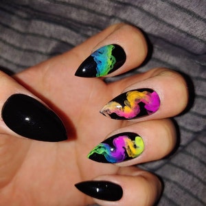 Neon Smoke Nails Smoke Nails Neon Neon Nails Nails Press on Nails False ...