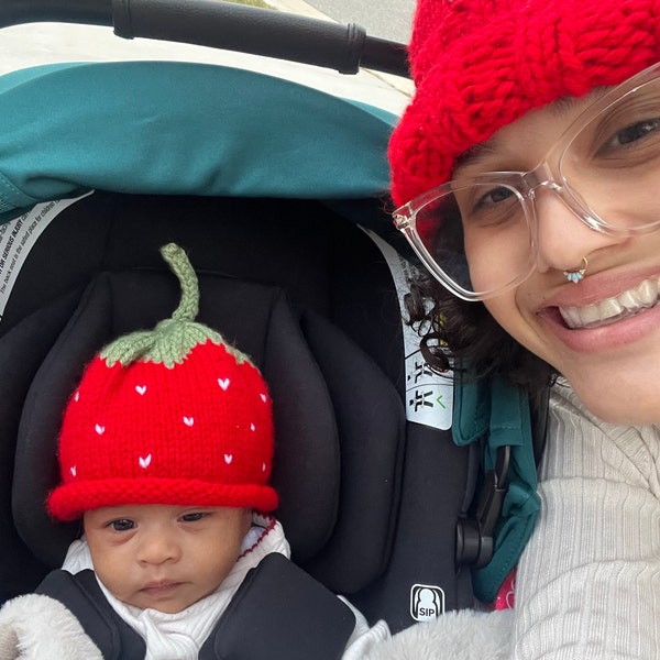 Knit Strawberry Fruit Hat; Adult, Toddler, Baby Caps; Mommy and Me ...