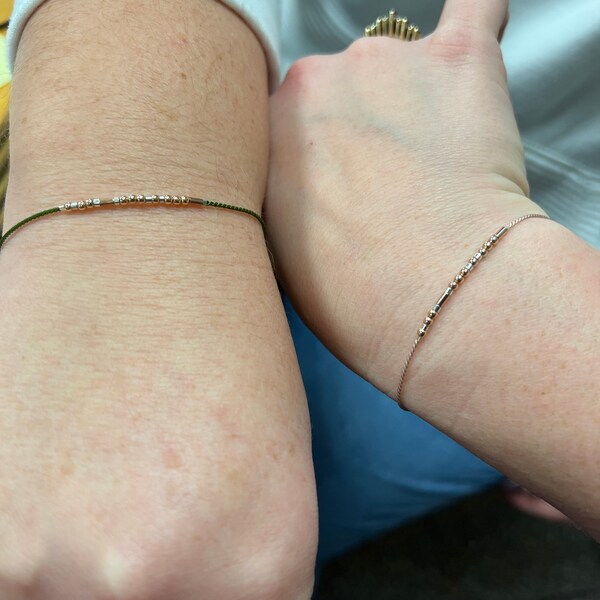 Twin Bracelet Set Rose Gold and Silver Morse Code Twin Sisters Matching ...