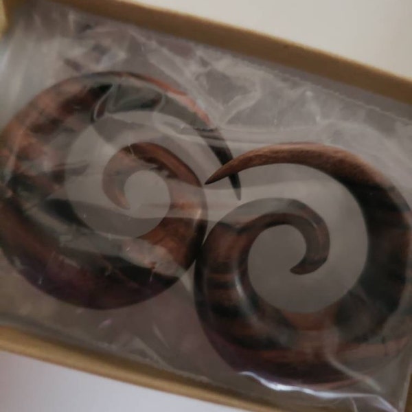 PAIR of Unique Organic Ebony Wood Spiral Tapers/plugs - Gauges 4g (5mm) Thru 0000 (12mm ...