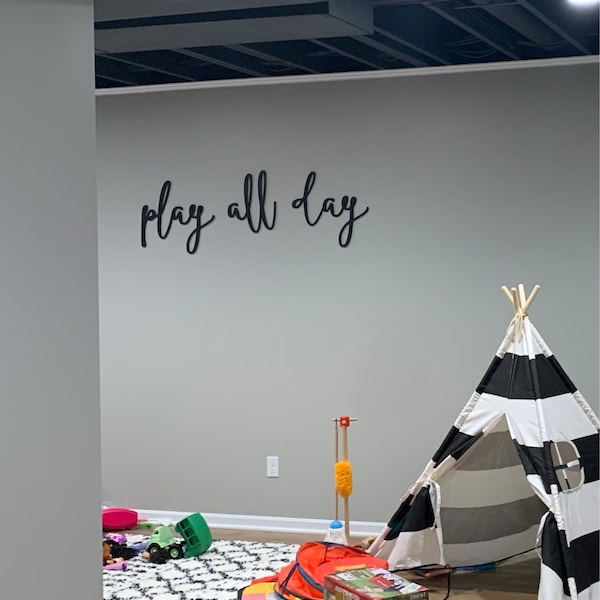 Play All Day Word Cutout | Playroom Decor Sign | Kids Room Wall Decor ...