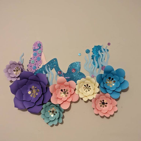 Mermaid Set Flowers Paper Flowers Mermaid Decor Mermaid Theme Party ...