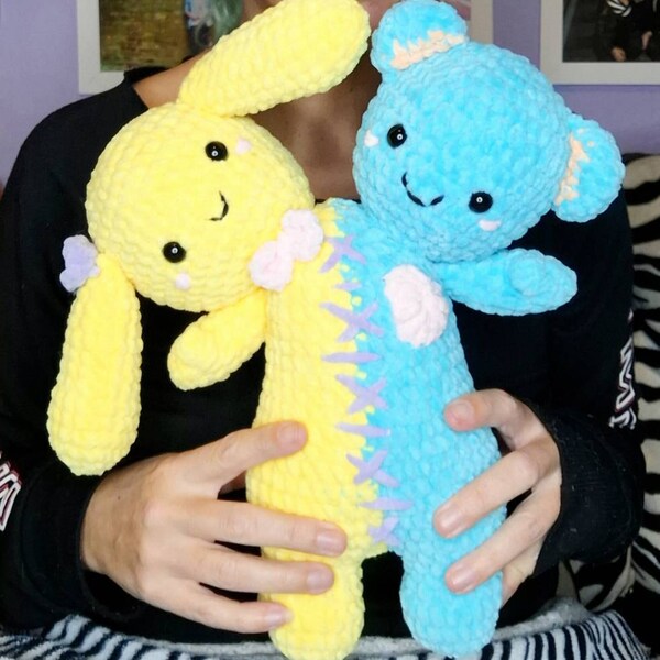 Crochet Pattern - Two Headed Plushie, Bunny, Bear, Halloween, Kawaii ...