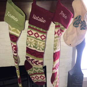 Personalized Knitted Christmas Stockings Red Green White - Etsy