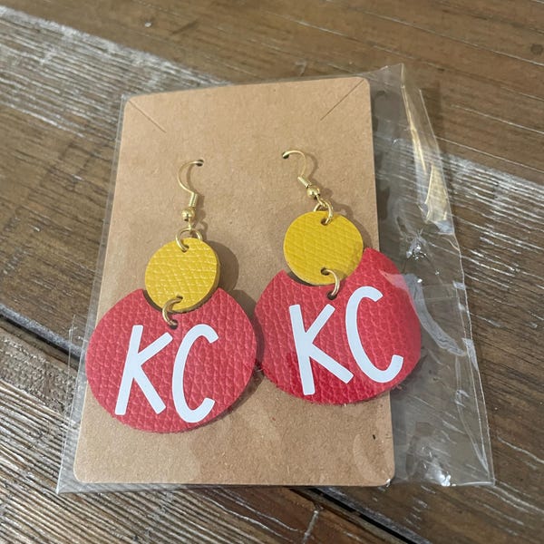 KC Chiefs Earrings, Leather KC Football Earrings, Kansas City Football ...