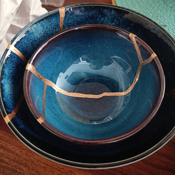 Kintsugi Bowl, Kintsugi Blue Bowl, Kintsugi Pottery, Minimalist, Home ...