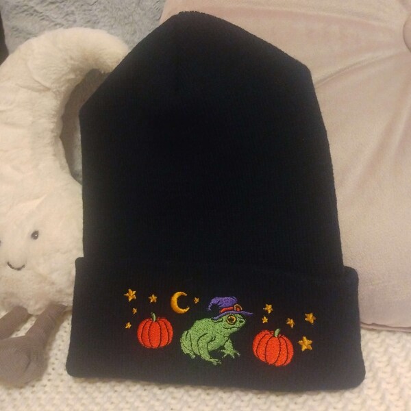 Frog Witch Embroidered Cuffed Beanie | Frog Embroidered Beanie | Frog ...