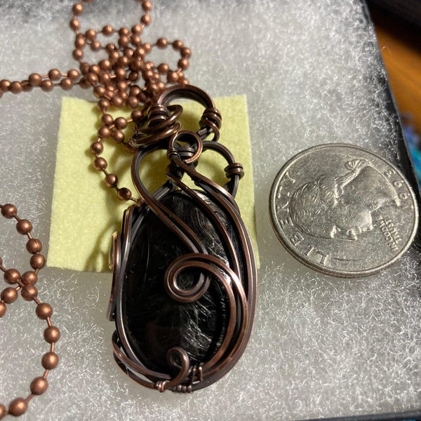 Black Tourmaline Necklace Wire Wrap Pendant Copper Jewelry Tyet Style ...