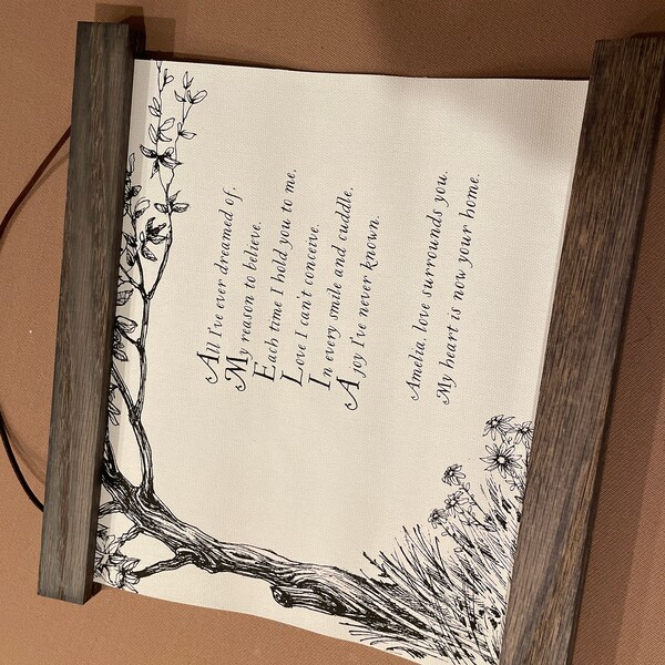 Custom Poem With Tree Drawing - Any Pix or Text - Printed on Canvas ...