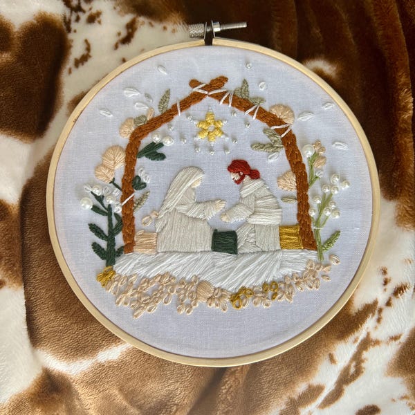 Nativity Scene Hand Embroidery Pattern, Baby Jesus Embroidery ...