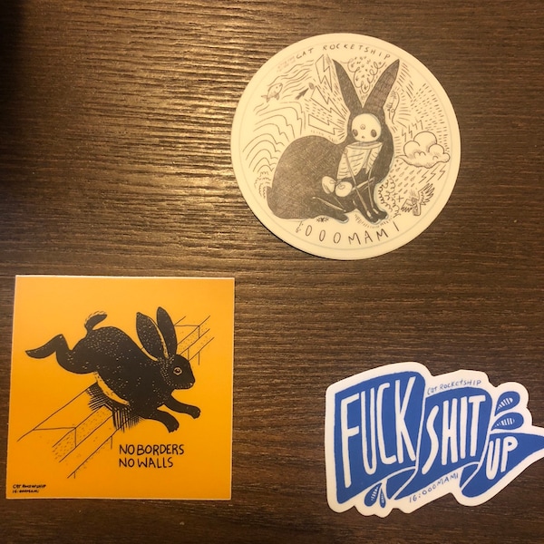 No Borders No Walls Bunny Sticker, Socialist Sticker, Leftist Sticker ...