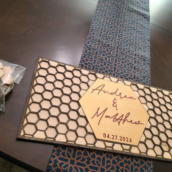 Guest Book Alternative Hexagon Wedding Wood Unique Bright Guestbook ...