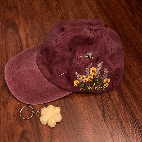 Custom Floral Baseball Cap, Daisy Hand Embroidered Baseball Cap, Wash ...
