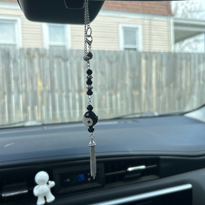 Cross, Angel Wings, White Jade and Crystal , Rearview Mirror Car Charm ...