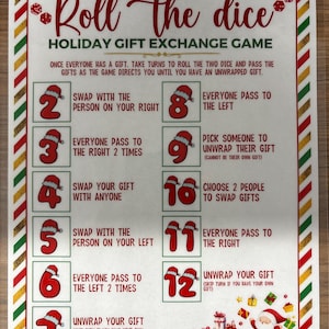 Roll the Dice Christmas Gift Exchange Game, Christmas Dice Game ...