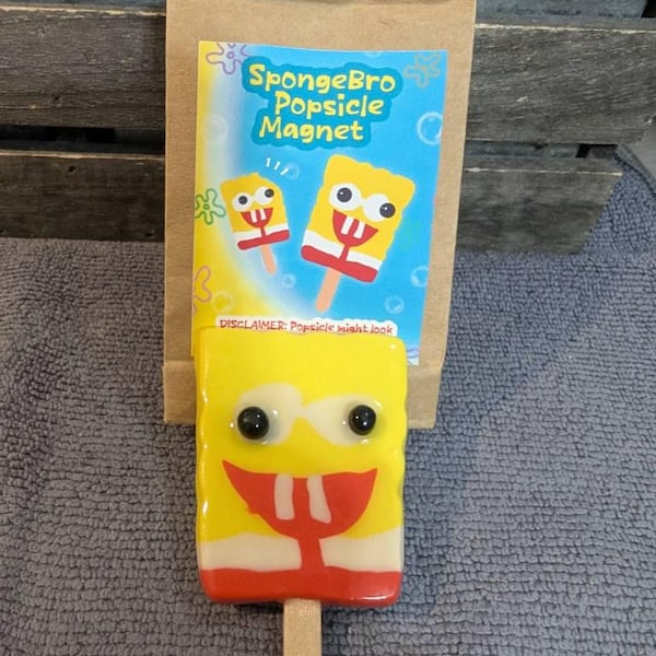 Handmade Spongebob Popsicle Magnet: Polymer Clay Jesmonite Fridge Decor ...