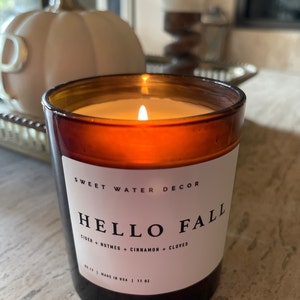 Hello Fall Soy Candle Amber Jar Scented Candles Fall Candles Apple ...
