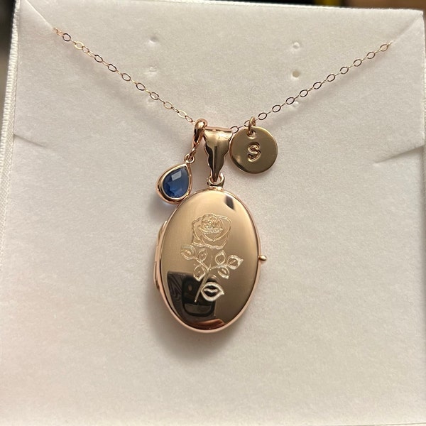 Cutsom Engrave Oval Gold Plated Locket With Photo,custom Birthstone ...