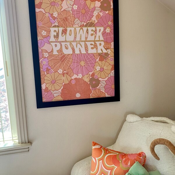 Flower Power, 70s Floral Pattern Print, Retro Home Decor, Hippie 60s ...