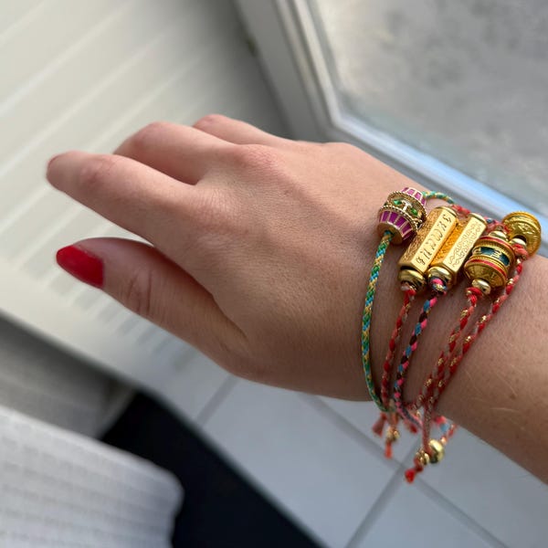 Braided Cord Bracelet With 18k Gold Plated Tibetan Buddhist Prayer ...