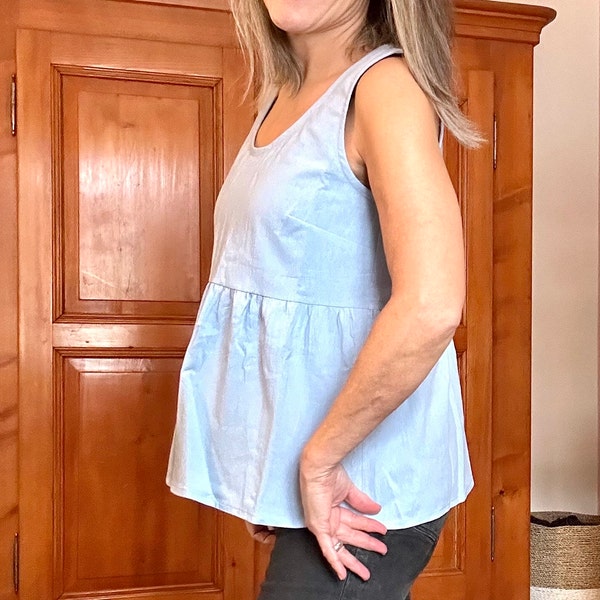Sleeveless Linen Smock Top Customisable Peplum Top Cotton Tencel Double ...