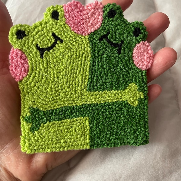 Handmade Mug Rug Hugging Frogs | Punch Needle Coasters for Besties ...