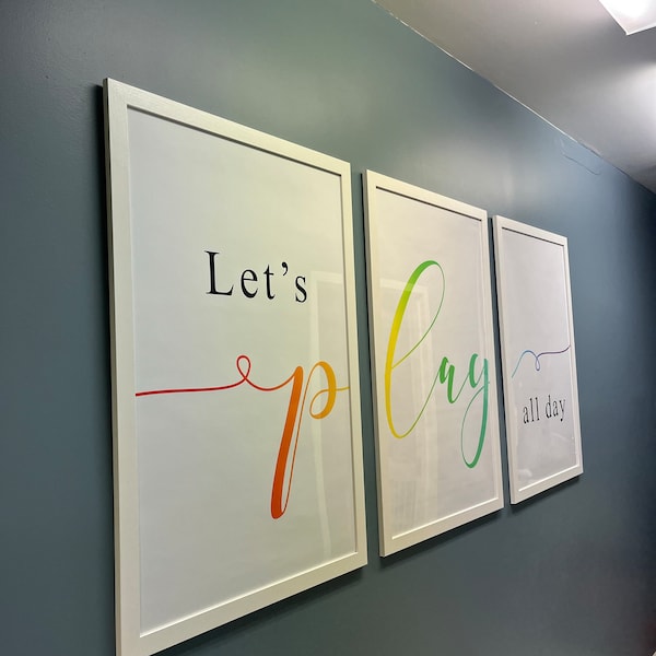 Let's Play All Day, Playroom Game Room Quotes, Set of 3 Colored Poster ...