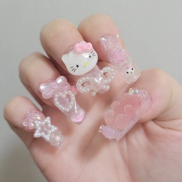 Grunge Fairycore Nails/ Handmade Press on Nails/ Hand Sculpted 3d Nails ...