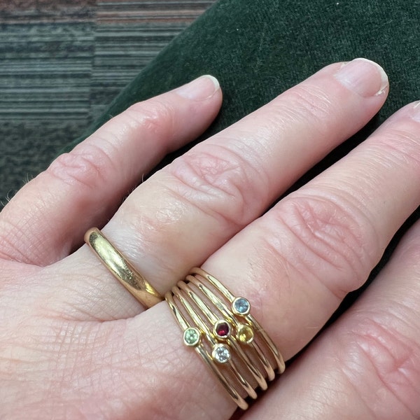 14K Gold Birthstone Ring, Solid Gold Ring, January, February, March ...