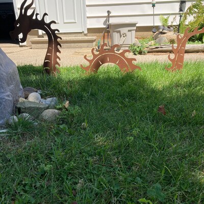 Rusty Metal Dragon Garden Sculpture / Sea Serpent Garden Sculpture ...