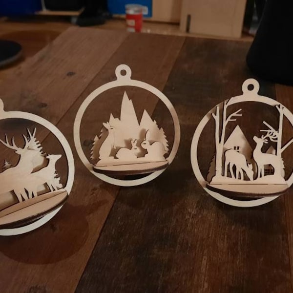 3D Laser Cut Tree Bauble Wood Christmas Ball Ornament Round Design ...