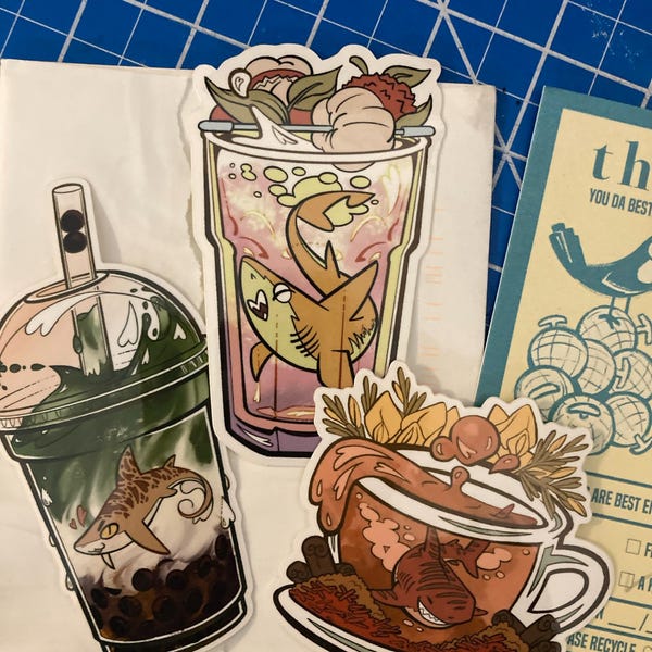 Boba Tea Shark Sticker Set - Etsy UK