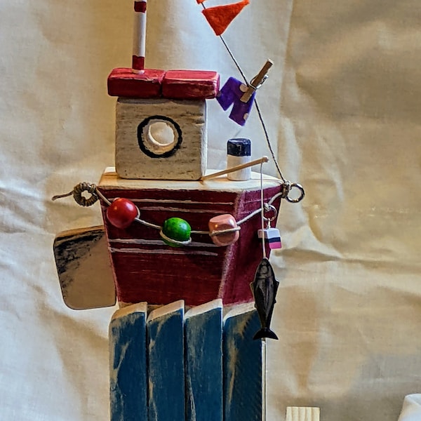 Nautical Boat Automaton, Mechanical Kinetic Art, Reclaimed Recycled ...