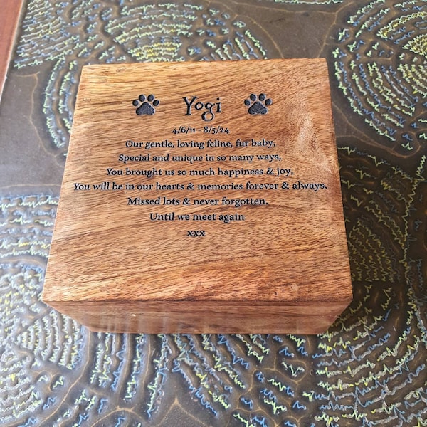 Mango Wood Pet Urn Dog Casket With Paw Print Memorial Cremation Box for ...