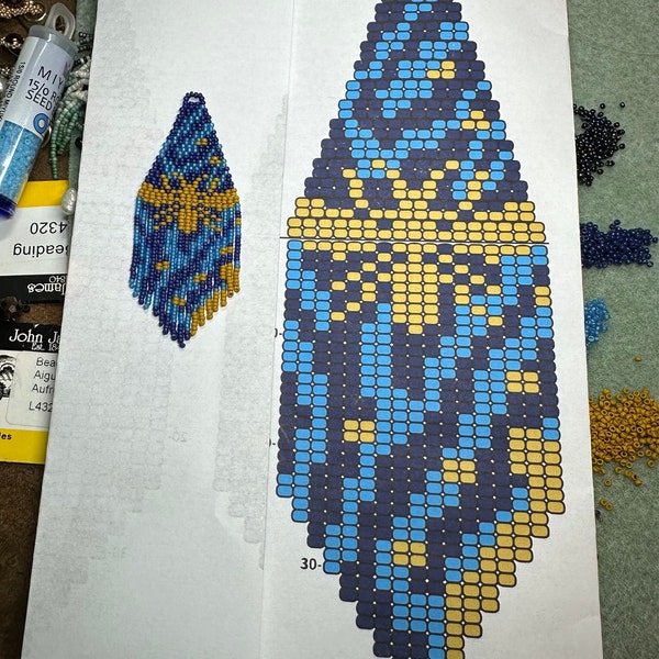 Earring Pattern for Beading, Brick Stitch Pattern for Beaded Fringe Earrings, Instant Download ...