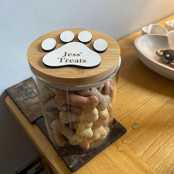 Personalised Dog Treat Glass Storage Jars, Pawprint Dog Snacks ...
