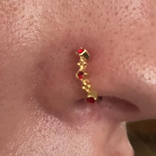 20G Floral Ruby Bendable Hoop Cartilage, Gold Helix Hoop Earring, Hoop ...